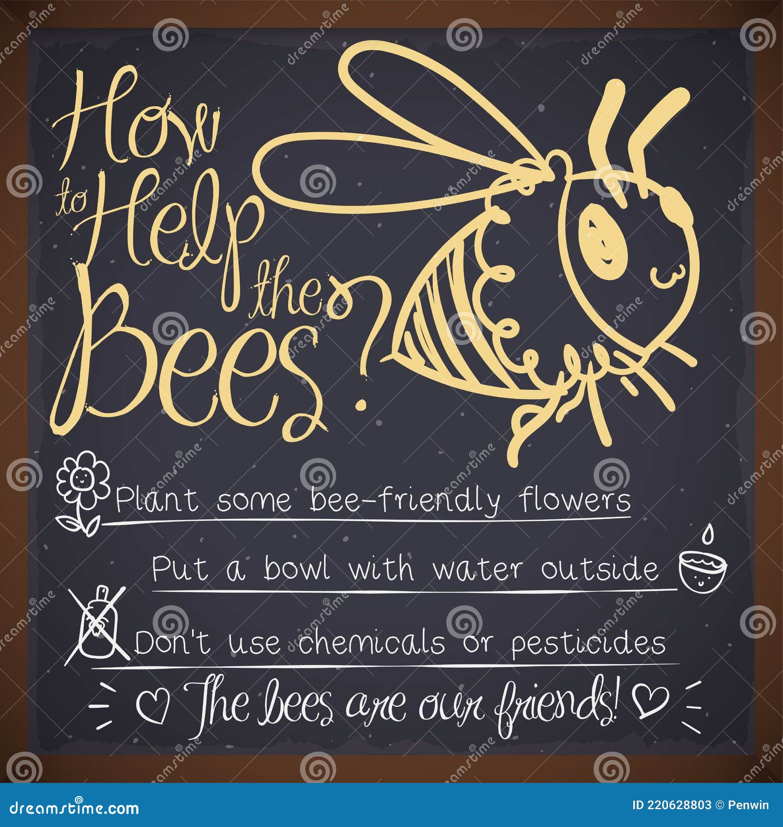 Chalkboard with Bee, Cute Drawings and Tips To Help Them, Vector ...