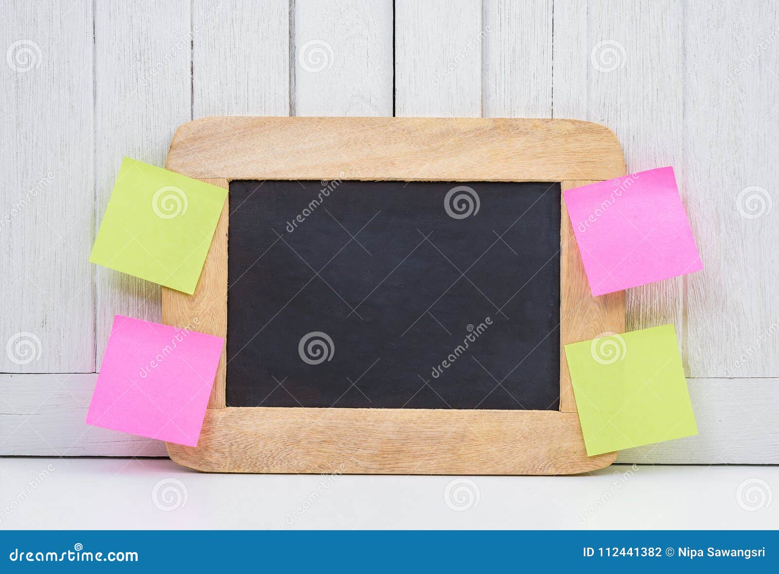 Chalkboard and Blank Sticky Note, Post Note or Post-it on Office Stock ...