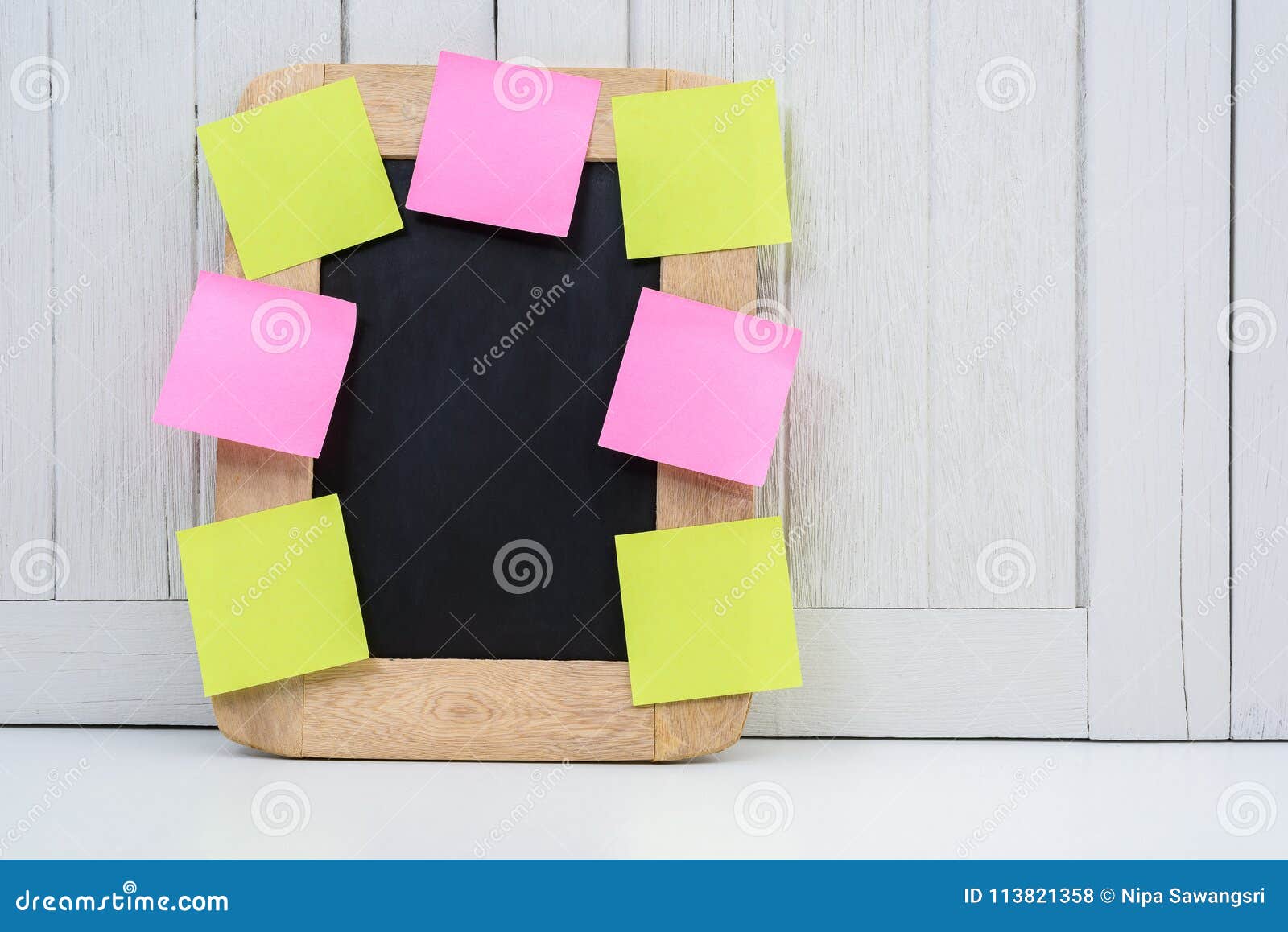 Chalkboard and Blank Sticky Note, Post Note or Post-it on Office Stock ...