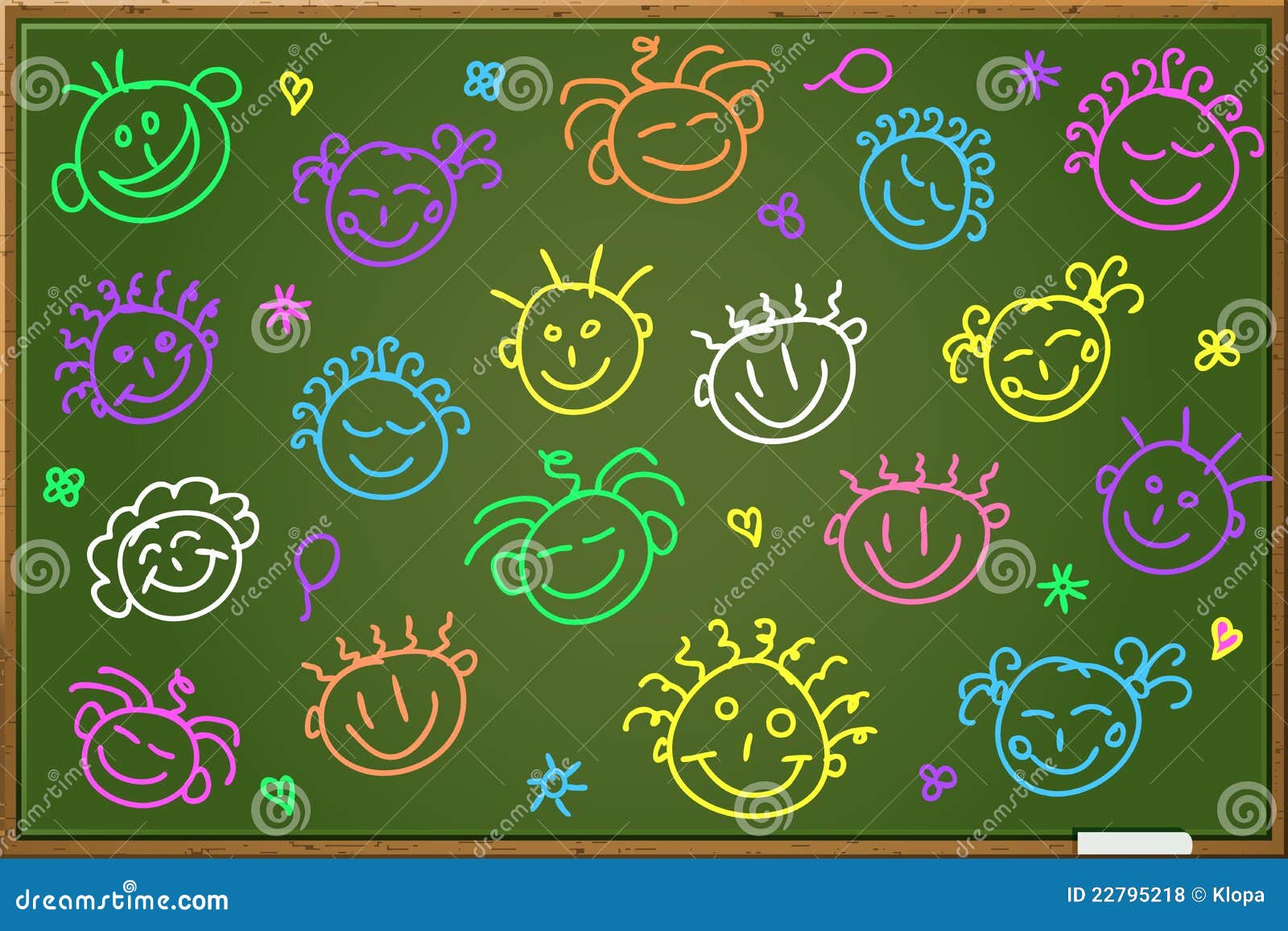 Chalkboard with Cartoon Faces Stock Vector - Illustration of border ...