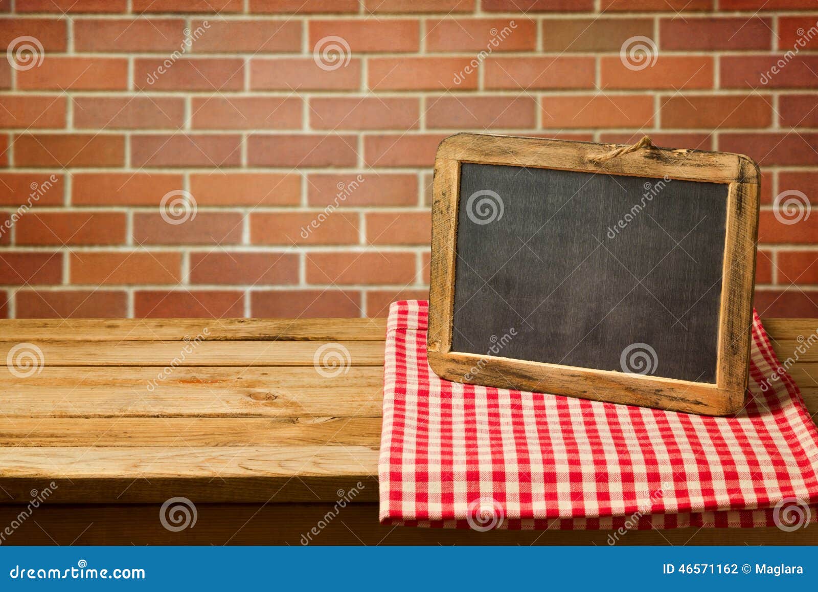 Chalkboard on Checked Tablecloth. Copy Space for Your Text or Message ...
