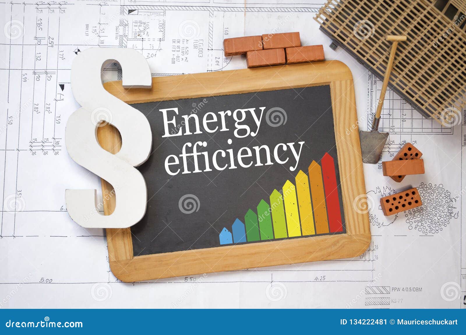 Chalkboard with Classes of Energy Efficiency on a Construction Plan ...