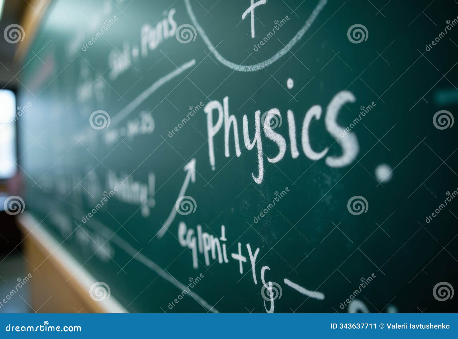 Chalkboard Displaying Physics Equations and Concepts during a Classroom ...