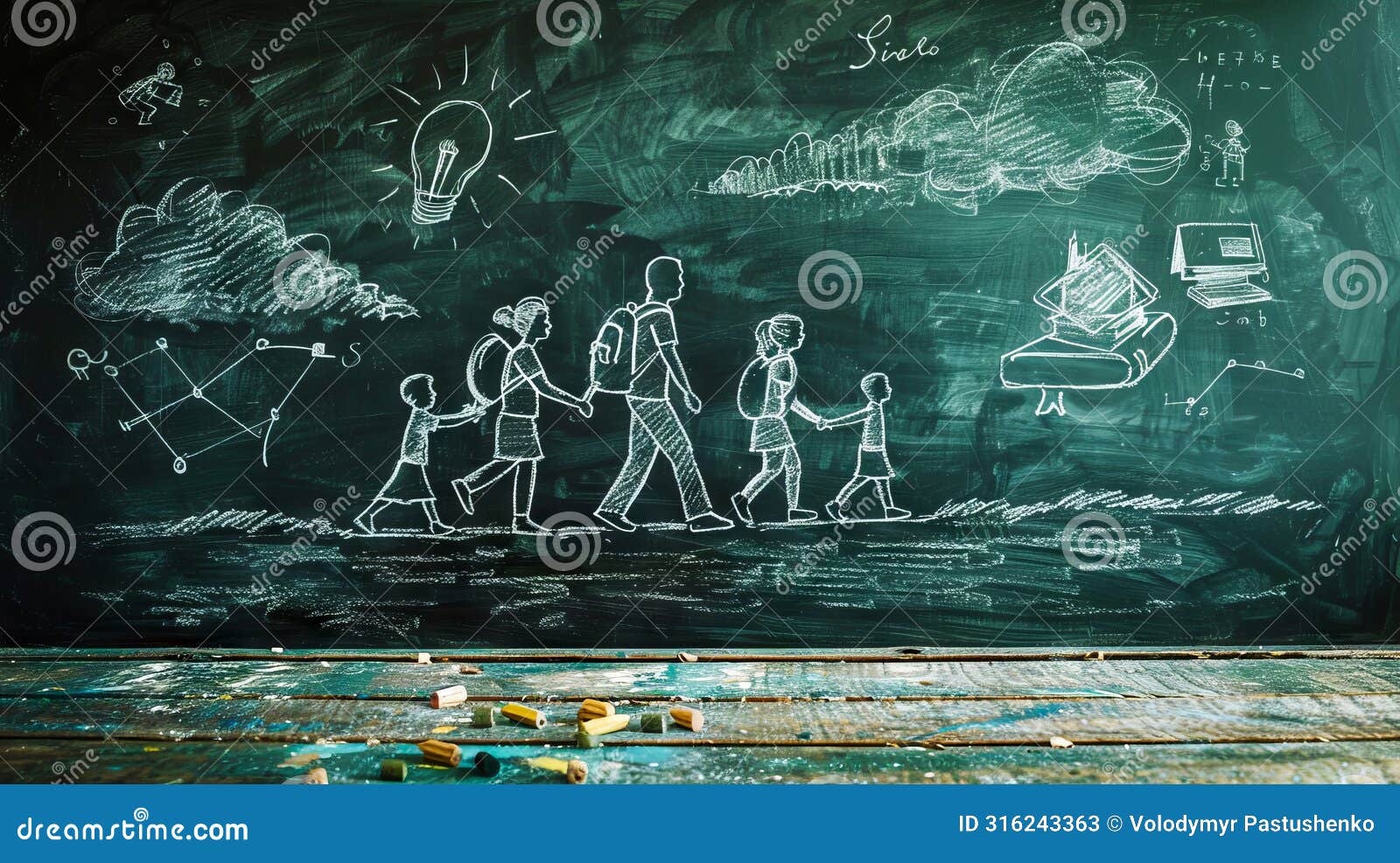 A Chalkboard with a Drawing of a Family Stock Image - Image of ...