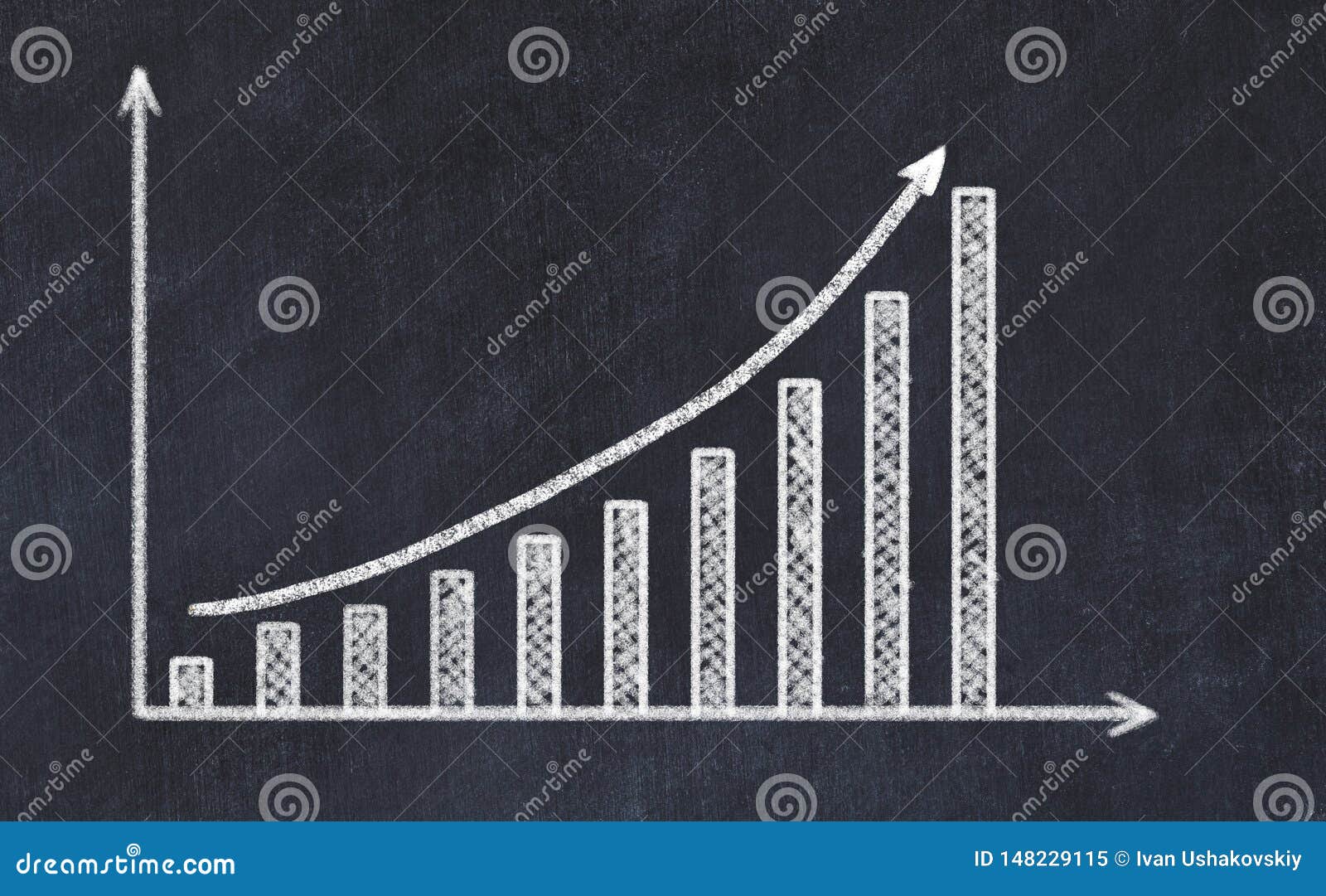 Chalkboard Drawing of Increasing Graph with Up Arrow. Business Concept ...