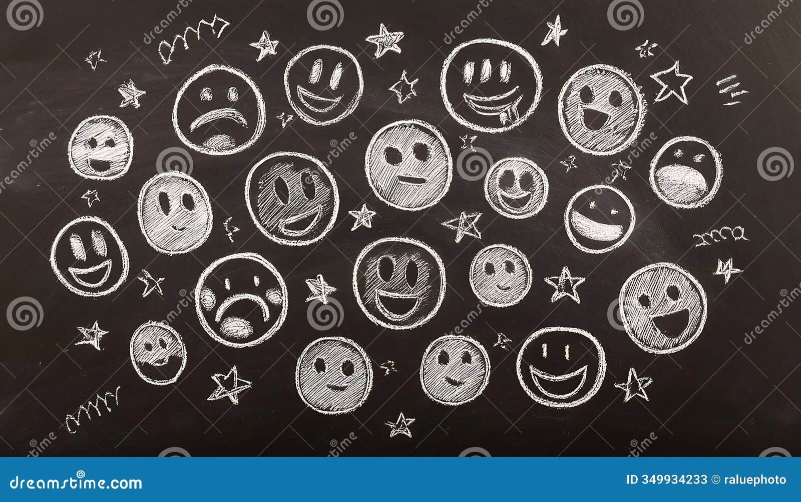 Chalkboard Drawing of Various Emojis, Expressing Different Emotions and ...