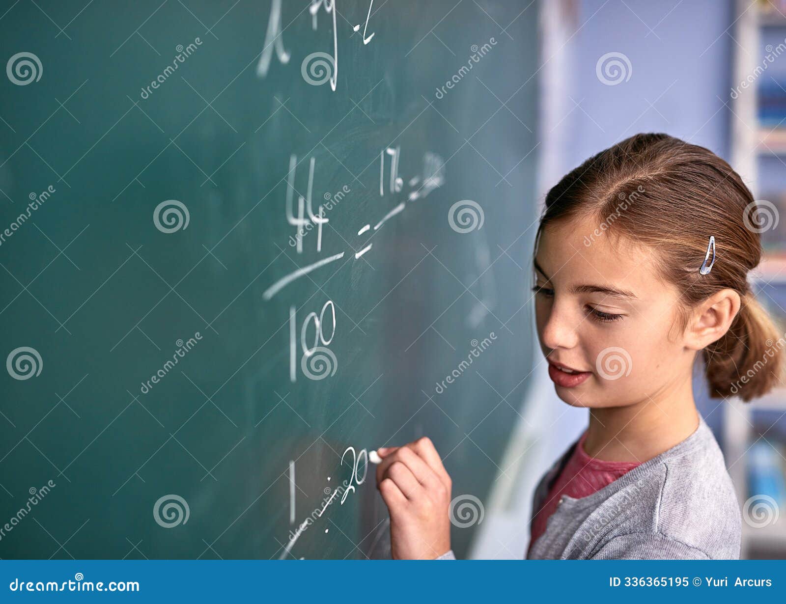 Chalkboard, Education and Girl in Maths Class at School for Child ...
