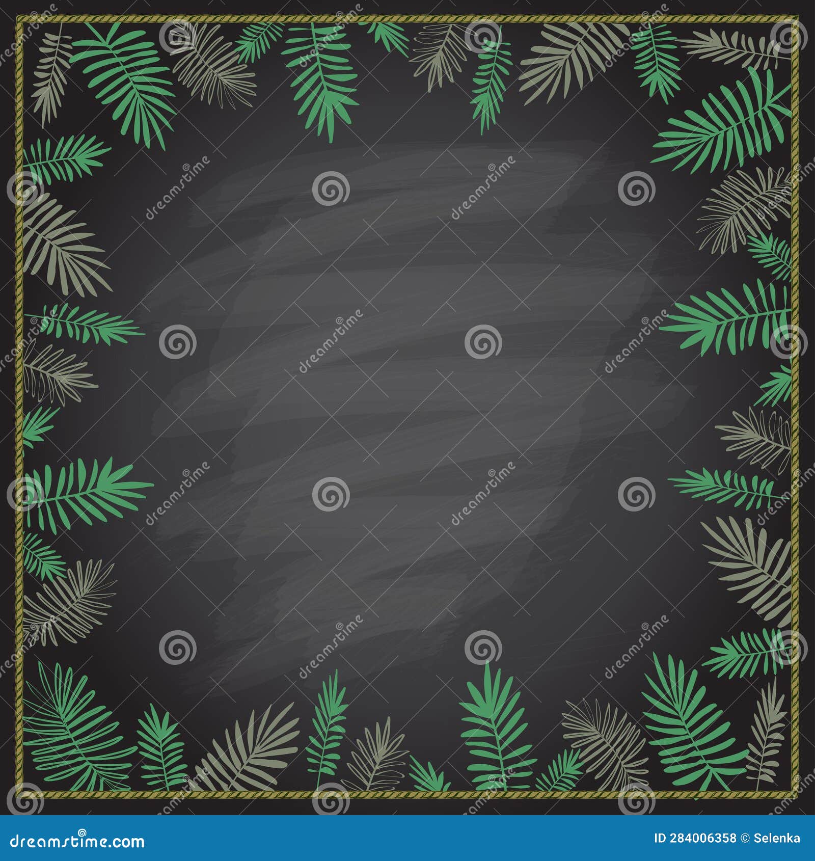 Chalkboard Empty Background with Tropic Palm Leaves Border Frame Stock ...