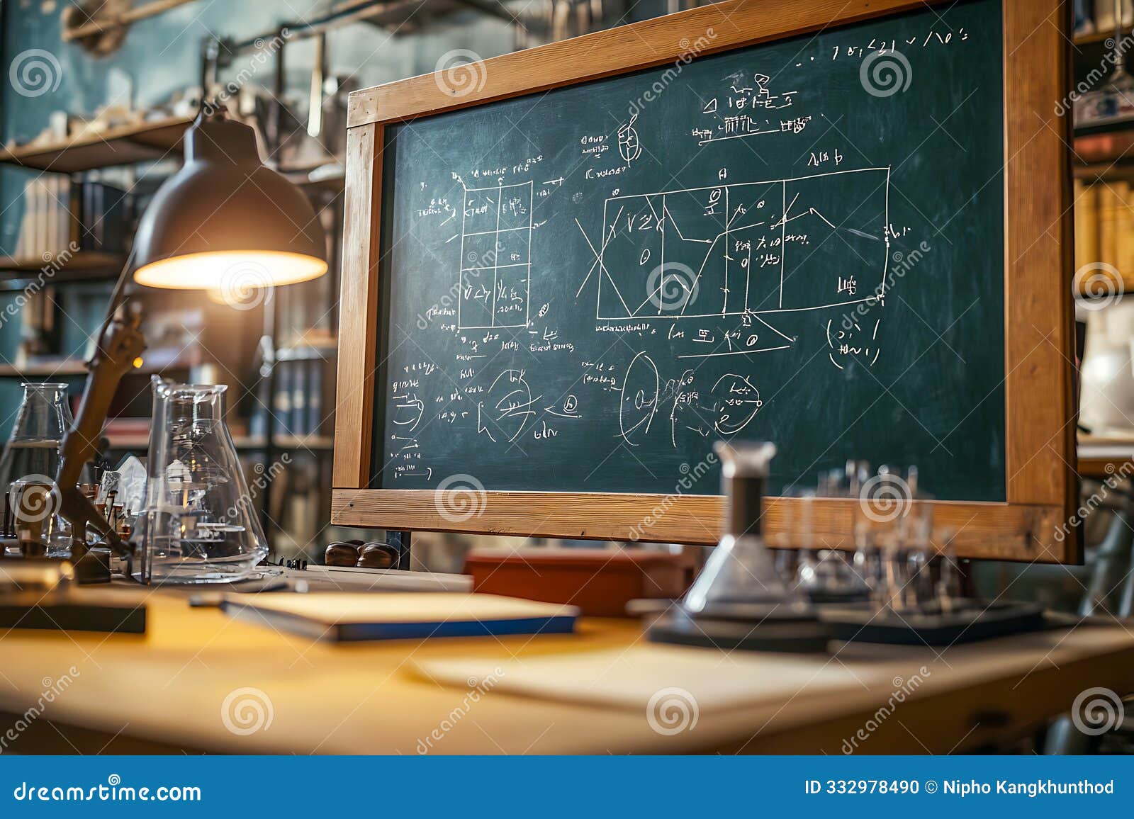 A Chalkboard Filled with Complex Math Equations and Scientific Diagrams ...