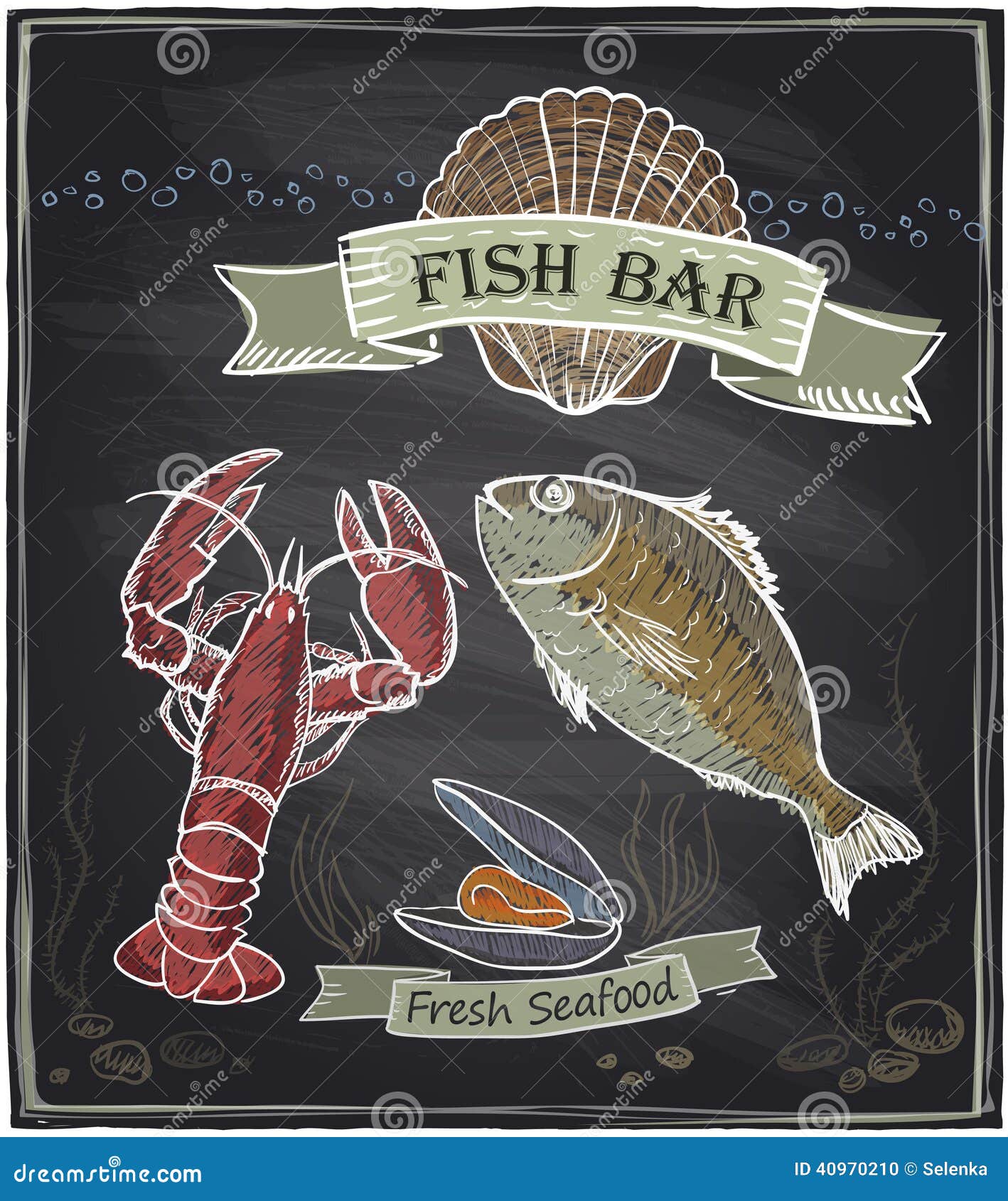 Chalkboard Fish Bar Hand Drawn Illustration. Stock Vector ...
