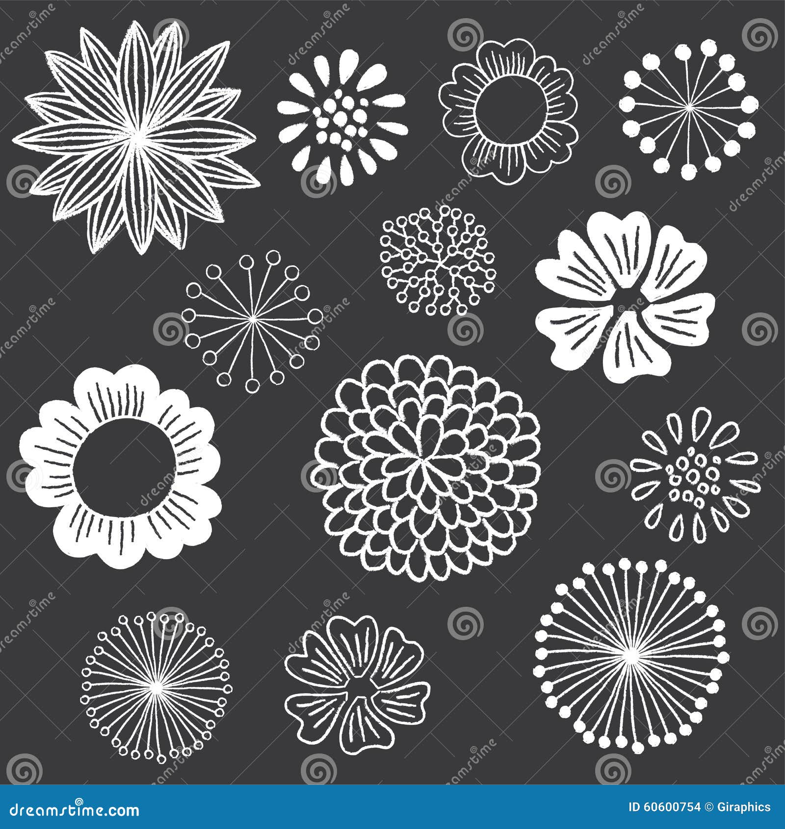 Chalkboard Floral Elements Set Stock Vector - Illustration of doodle ...