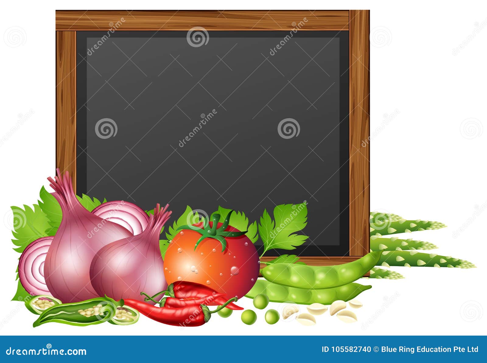 Chalkboard with Fresh Vegetables in Background Stock Vector ...