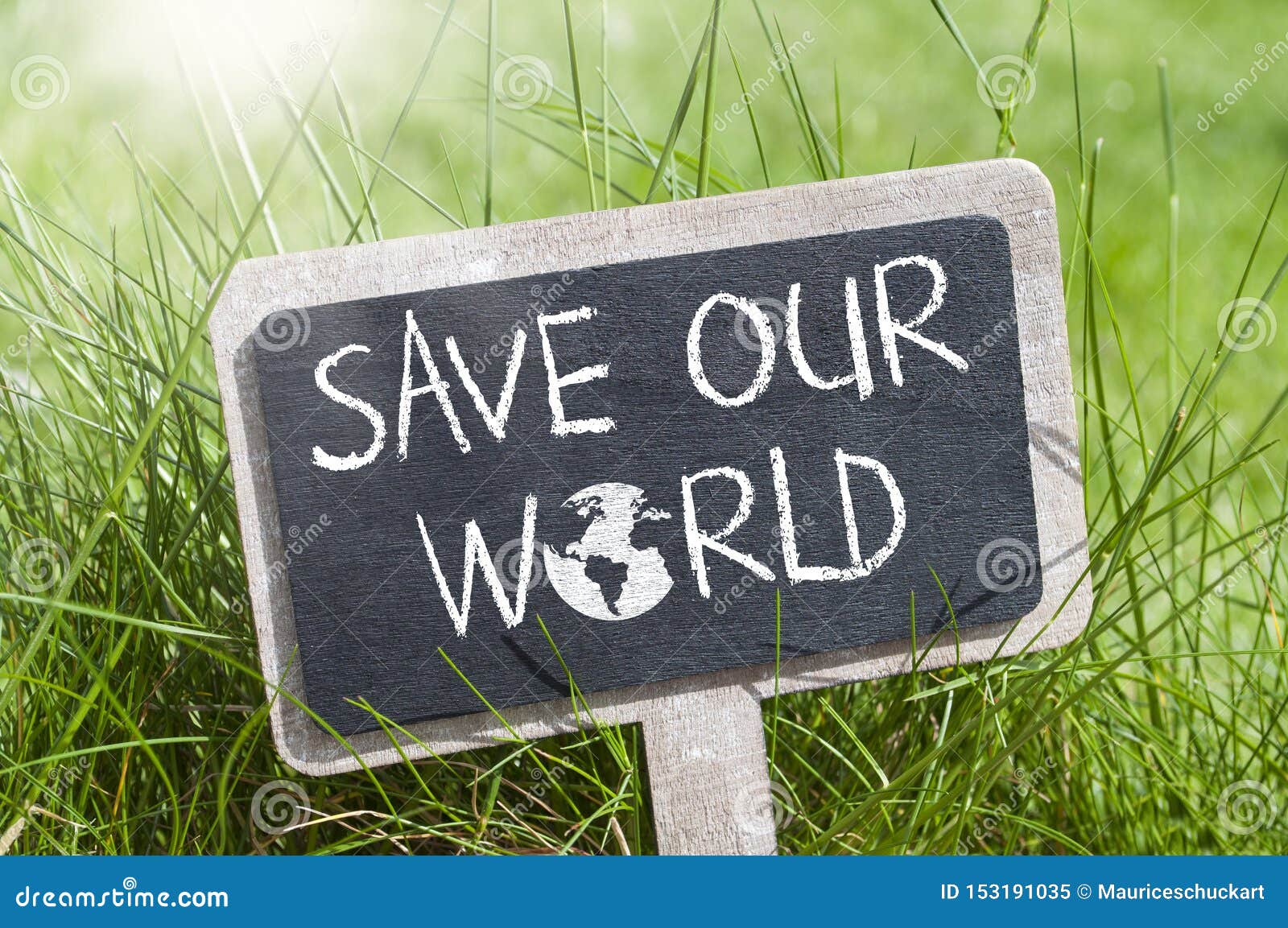 Chalkboard in the Grass with Save Our World Stock Image - Image of ...