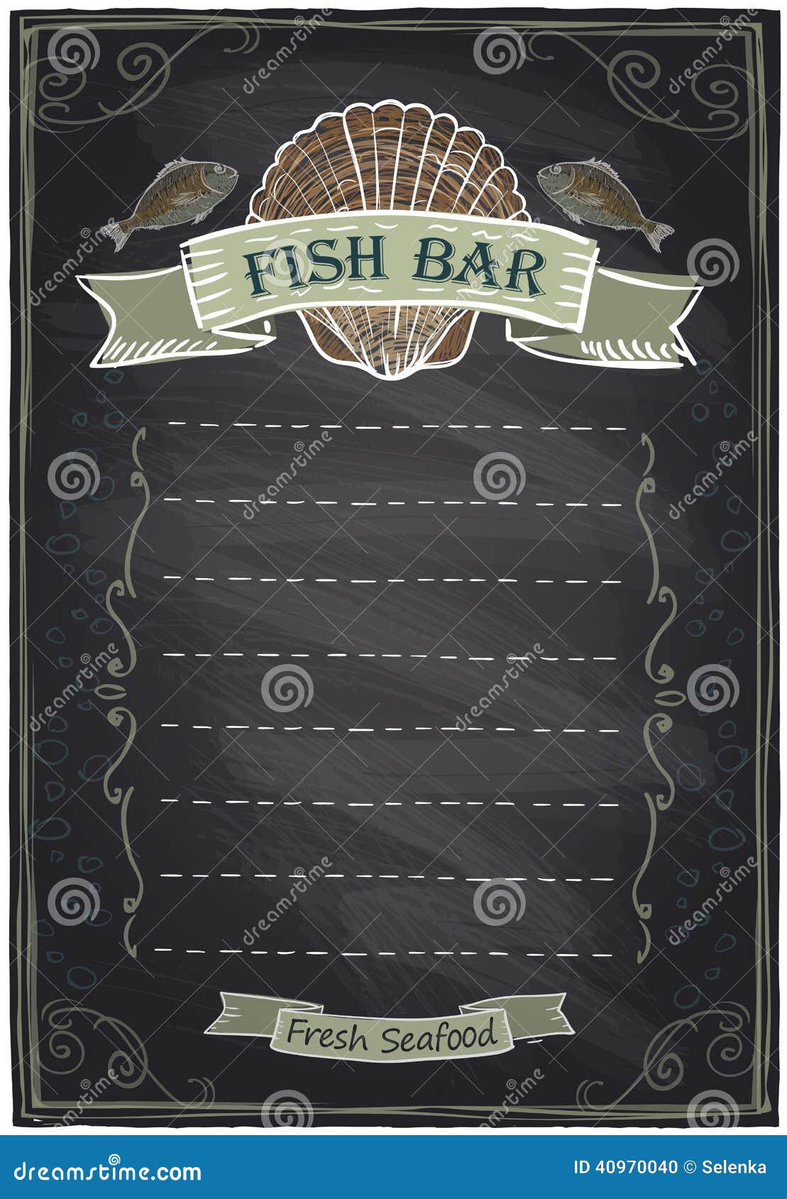 Chalkboard Hand Drawn Seafood Menu. Stock Vector - Illustration of hand ...