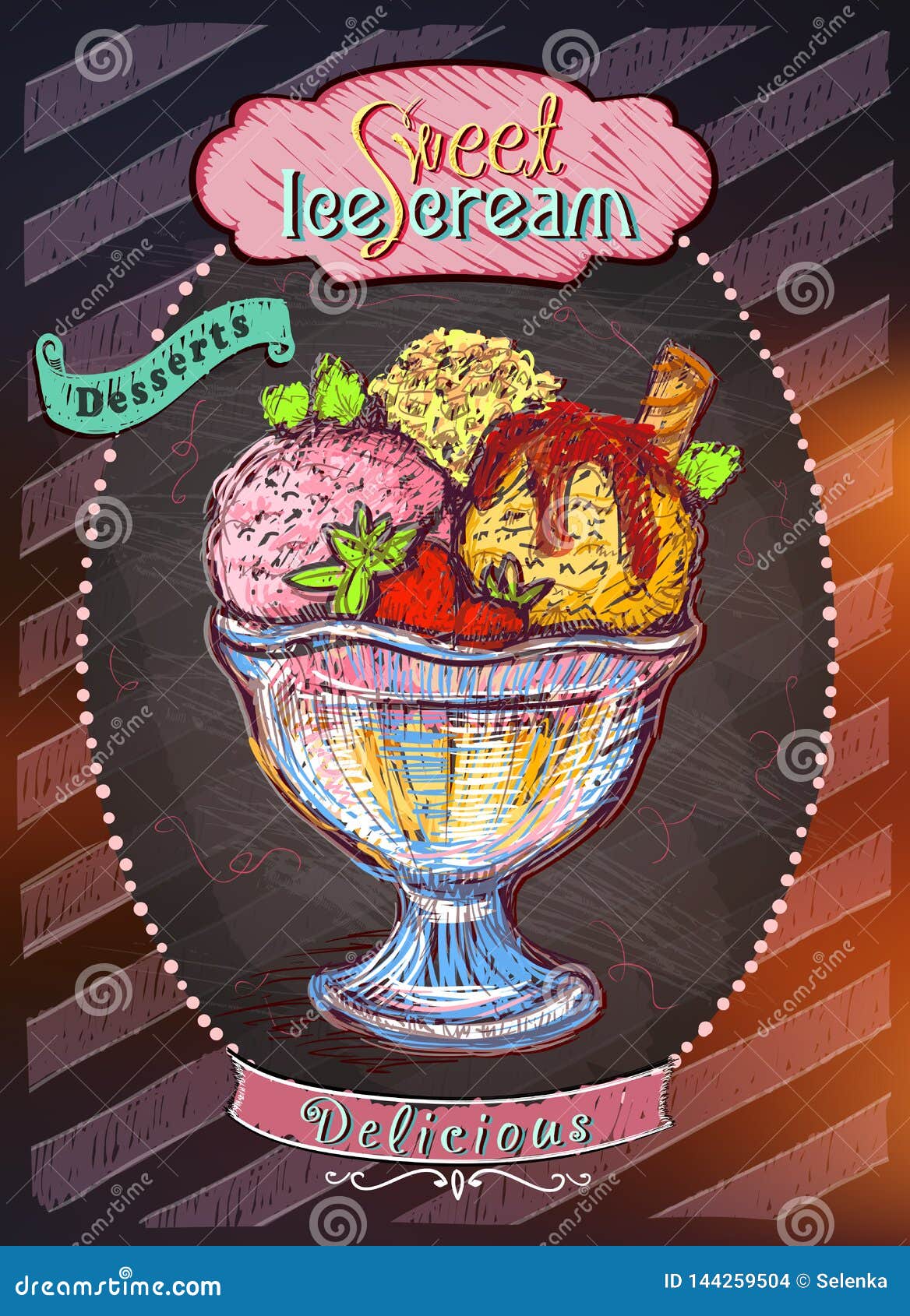 Chalkboard Ice Cream Menu Design Concept Vector Illustration ...