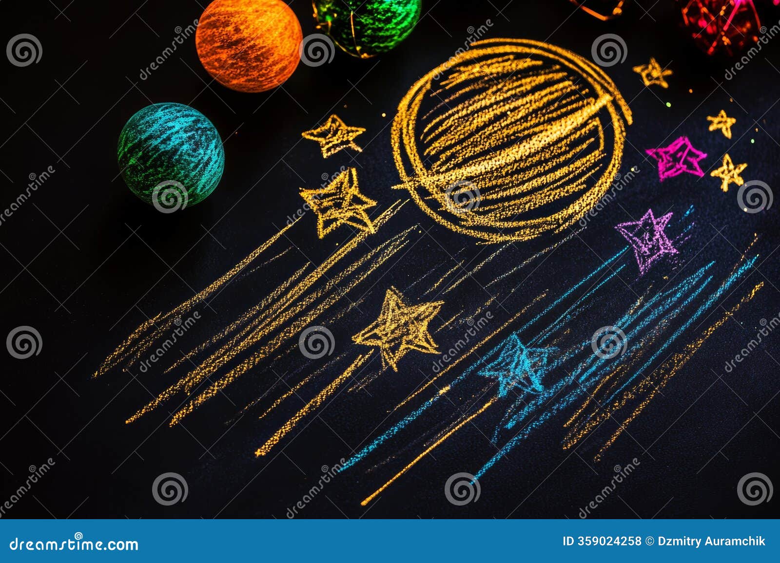 A Chalkboard Illustration with Planets and Stars Stock Photo - Image of ...