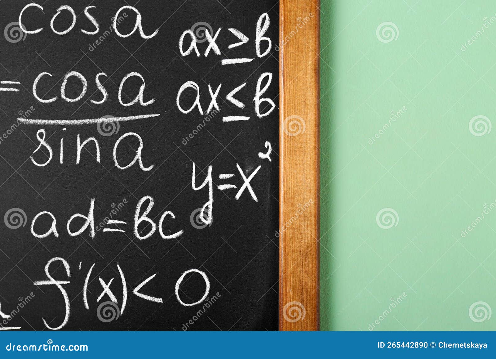 Chalkboard with Many Different Math Formulas on Green Wall, Closeup ...