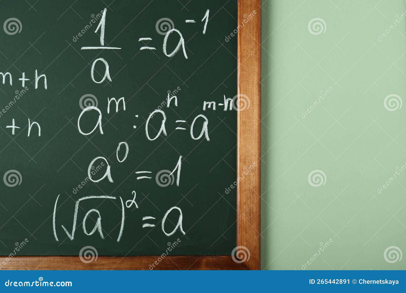 Chalkboard with Many Different Math Formulas on Green Wall, Closeup ...