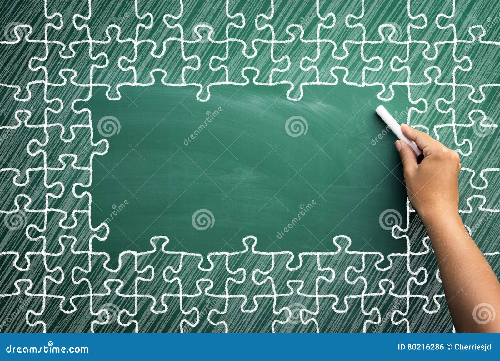 Chalkboard with Puzzle Pieces and Empty Space in the Middle Stock Photo ...