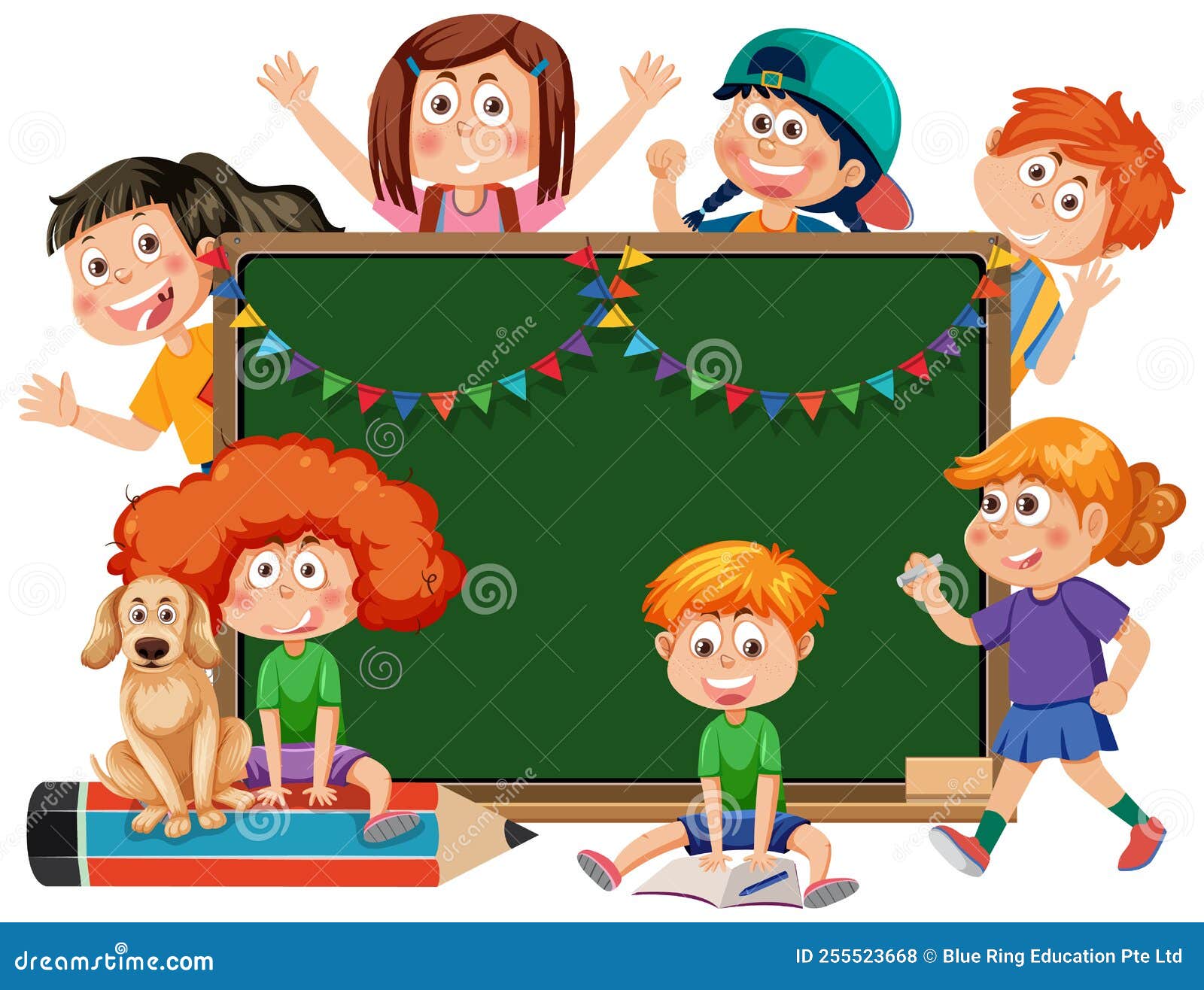 Chalkboard with School Kids Template Stock Vector - Illustration of ...
