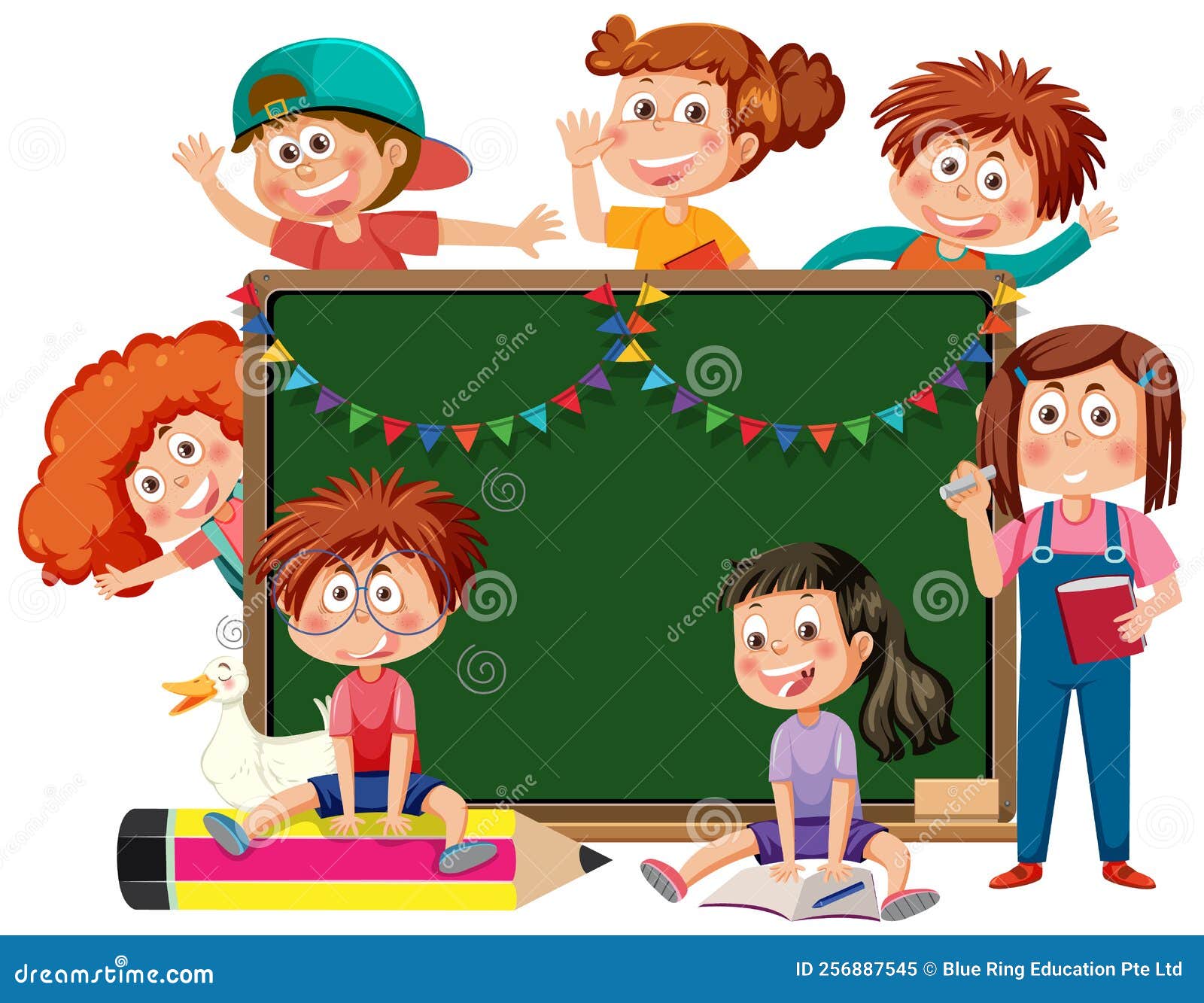 Chalkboard with School Kids Template Stock Vector - Illustration of ...