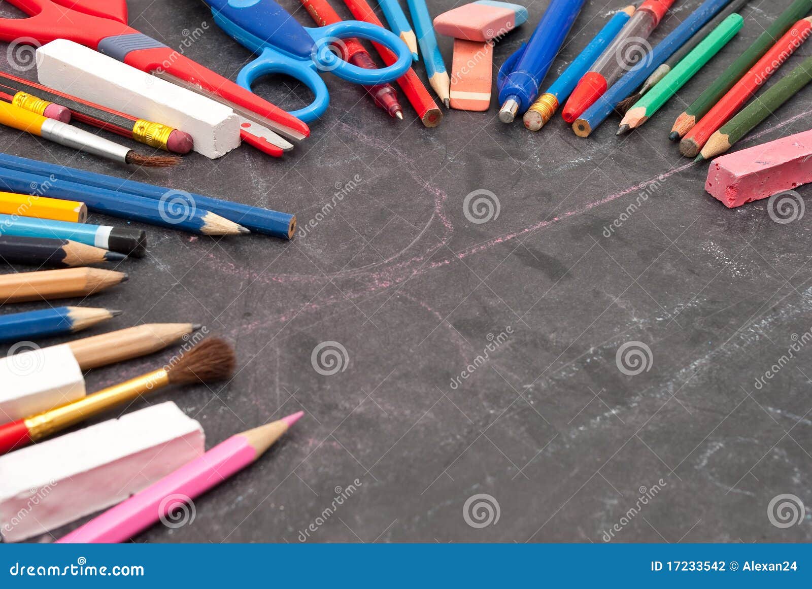 Chalkboard with School Tools Stock Photo - Image of kindergarten ...