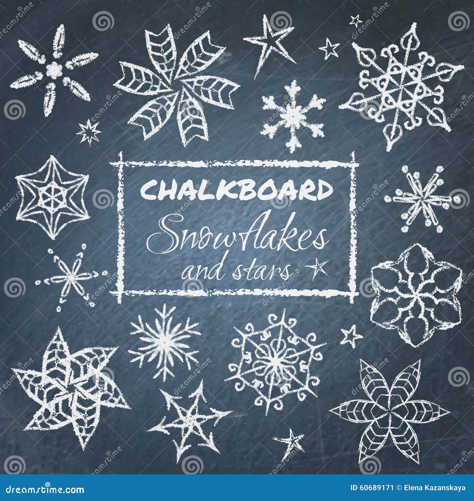 Chalkboard Set of Snowflakes Stock Illustration - Illustration of ...