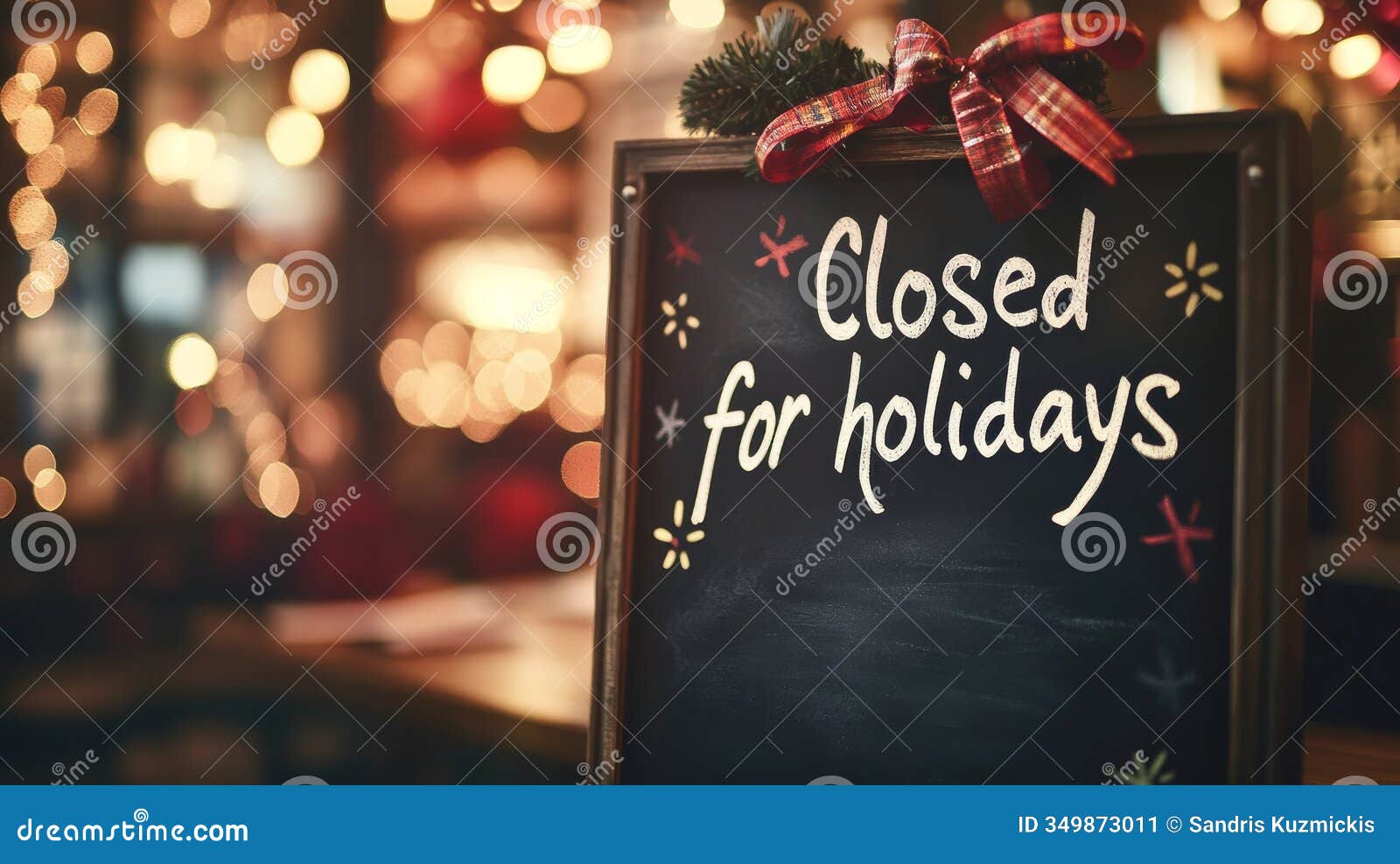 Chalkboard Sign with Text Closed for Holidays. Festive Decorations in ...