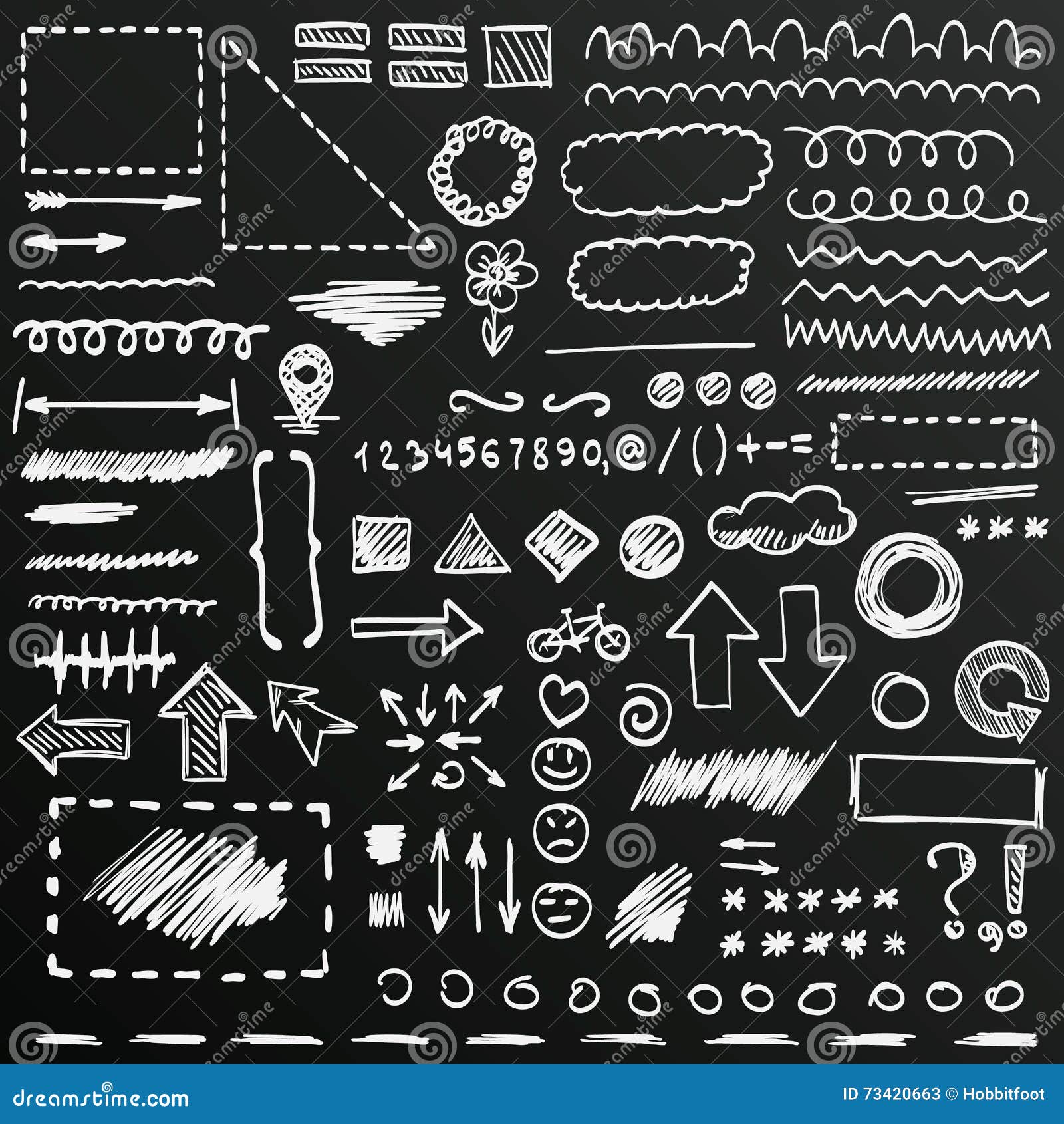 Chalkboard Sketch of Hand Drawn Signs Set, Vector Illustration Stock ...