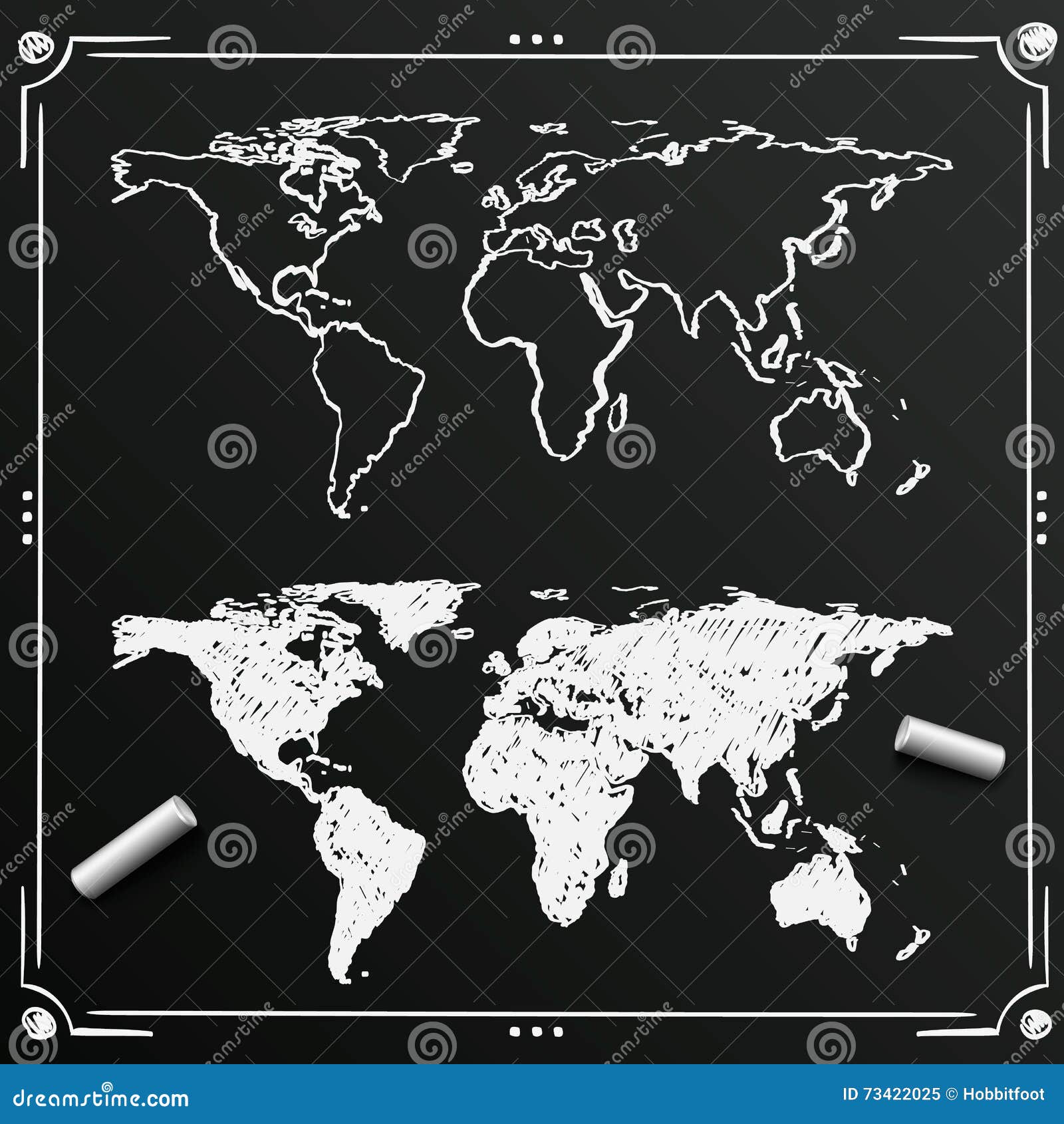 Chalkboard Sketch of Hand Drawn World Map, Template Design Element ...
