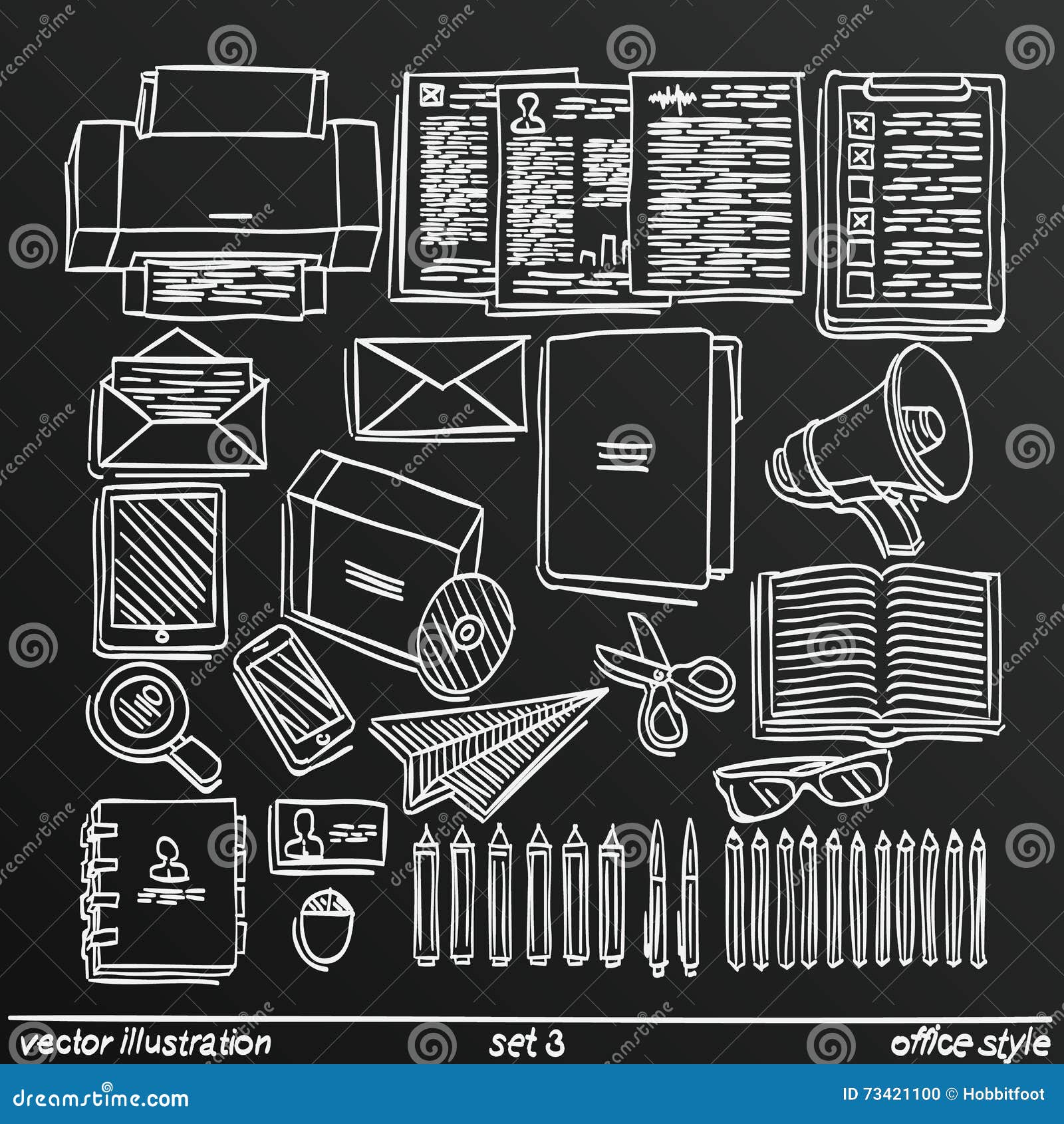 Chalkboard Sketch Work Style. Set 2. Vector Illustration Stock Vector ...