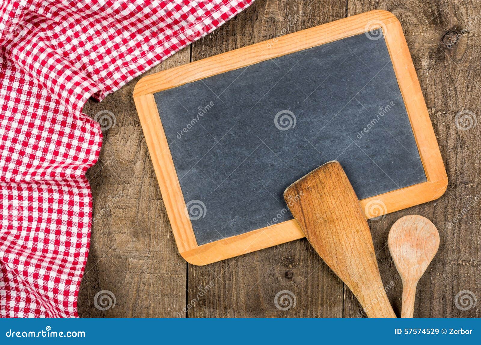 Chalkboard and Wooden Spoons with a Checkered Cloth Stock Image - Image ...