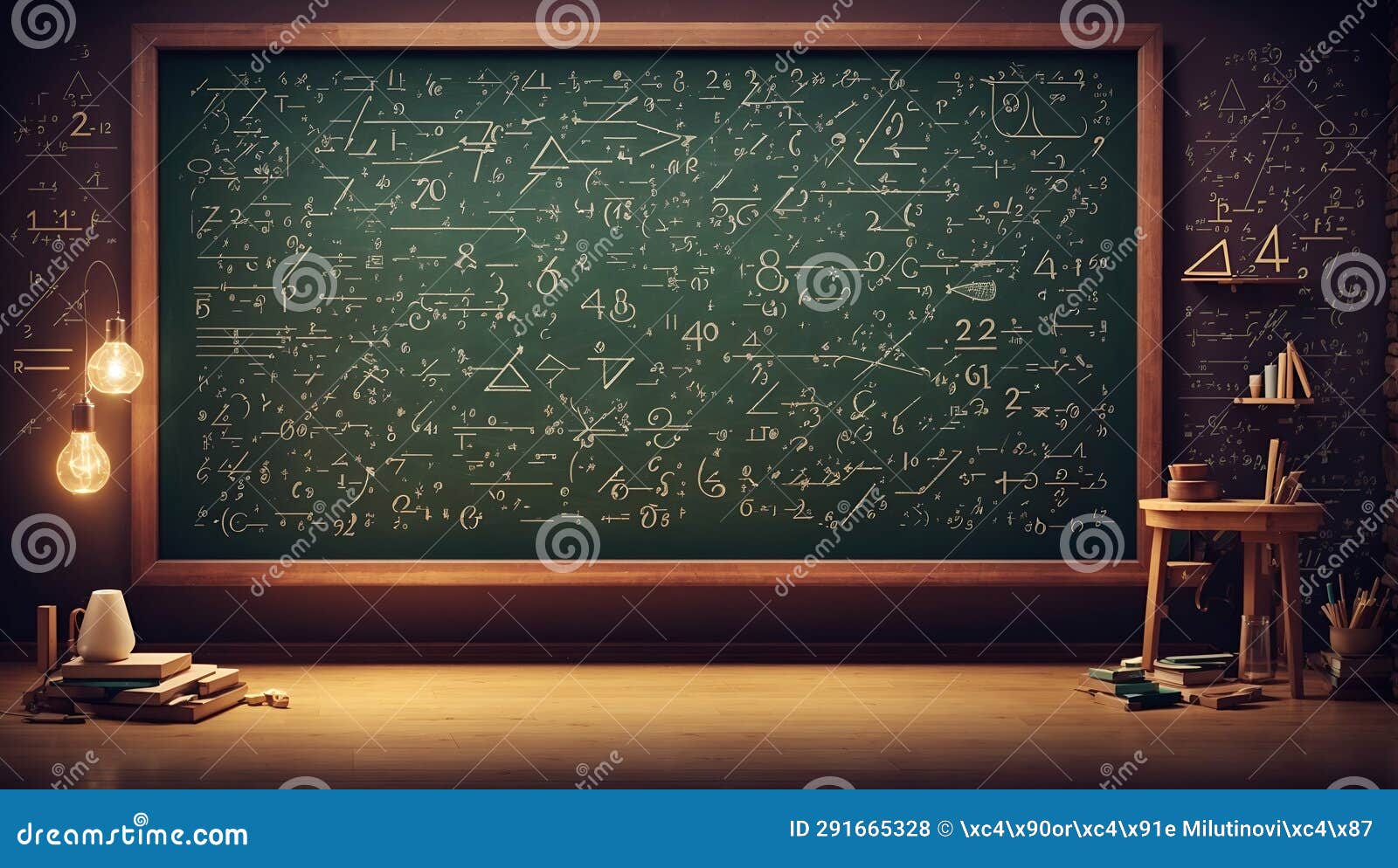 Chalkboard with Written Signs and Numbers. Fictional Retro Mathematics ...