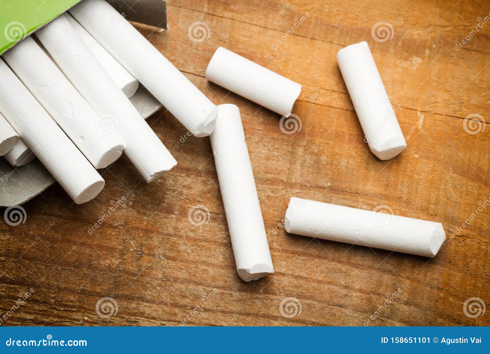 Chalks in a box stock image. Image of school, wooden - 158651101