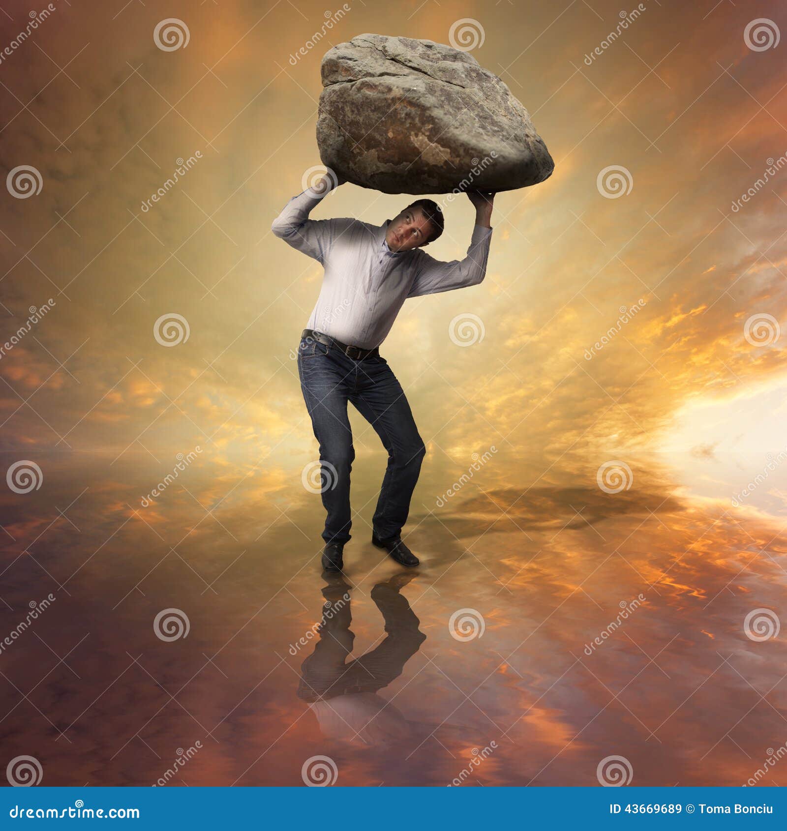Challenge Concept. Man with Boulder Stock Image - Image of ...