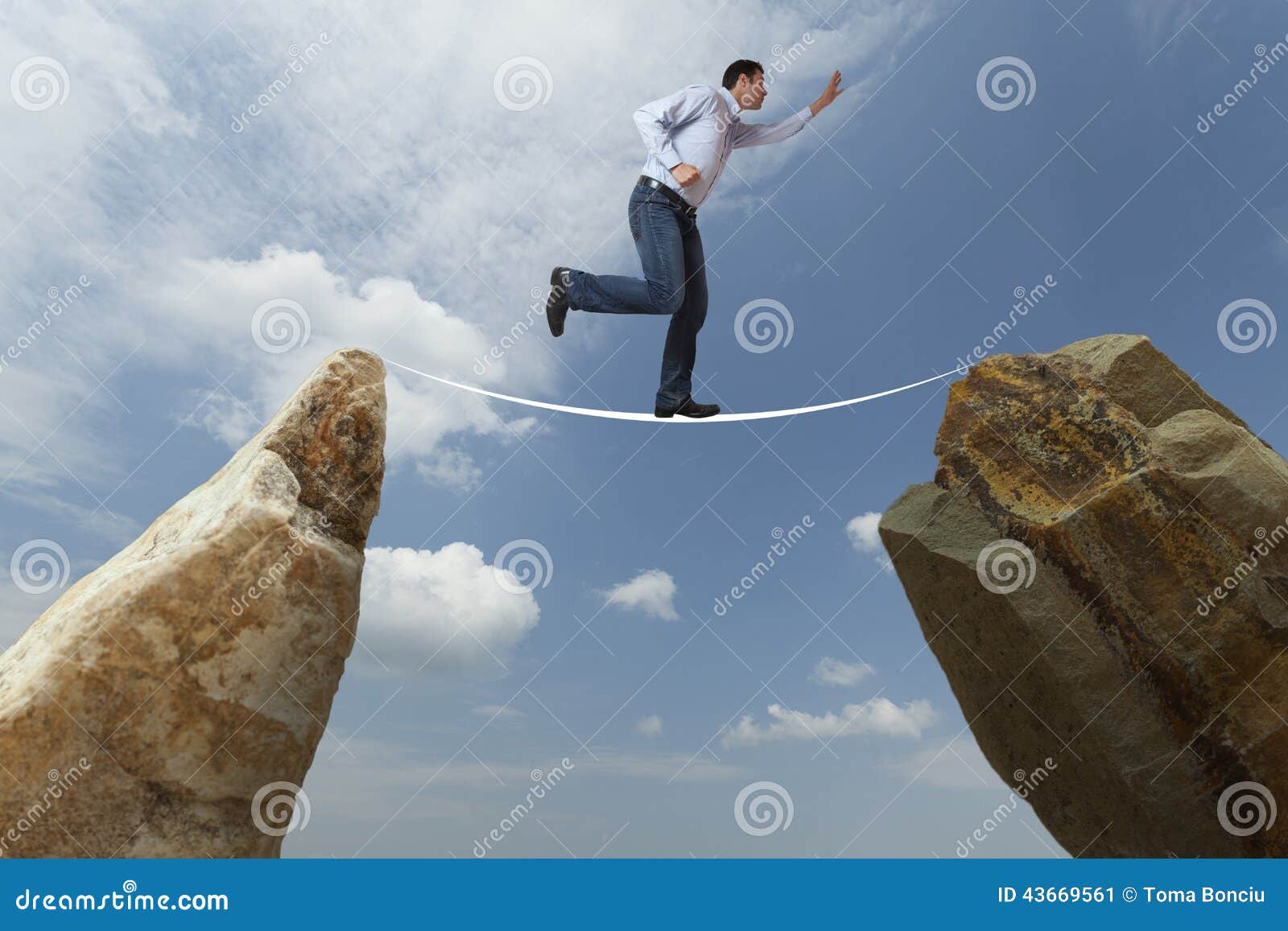 Challenge Concept. Man Walking on Wire Stock Image - Image of ...