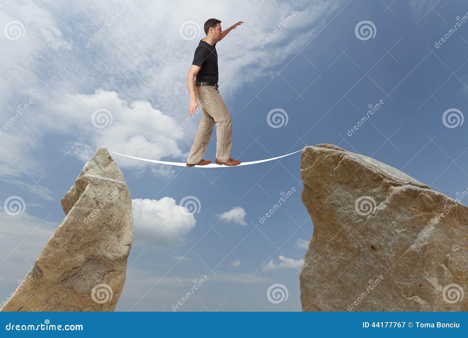 Challenge Concept. Man Walking on Wire Stock Image - Image of balloon ...