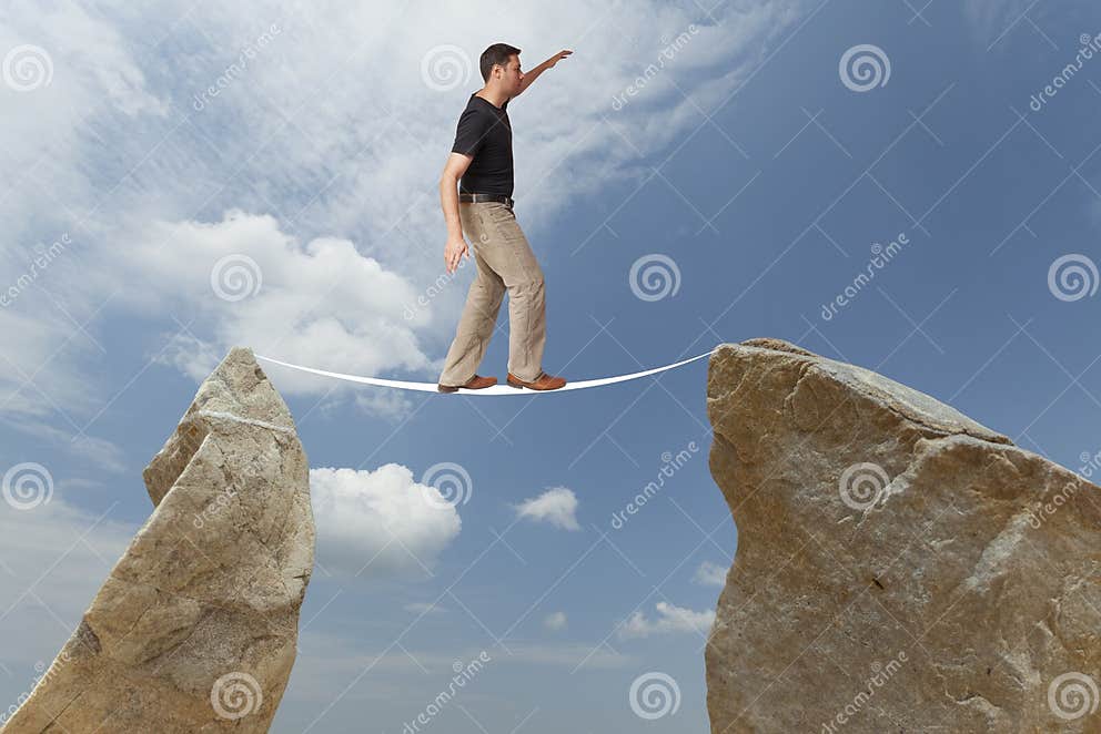 Challenge Concept. Man Walking on Wire Stock Image - Image of balloon ...
