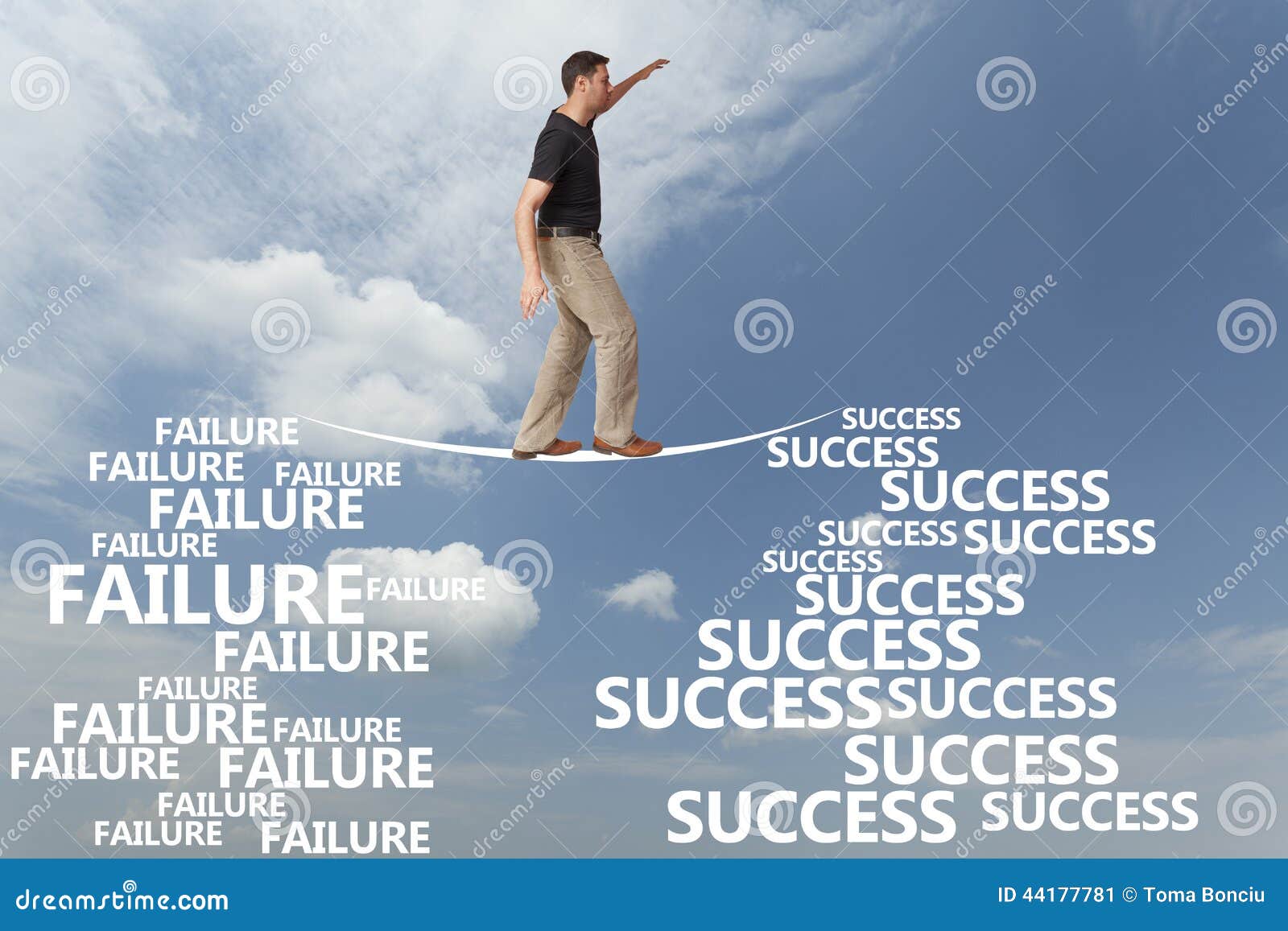 Challenge Concept. Man Walking on Wire Stock Image - Image of agility ...