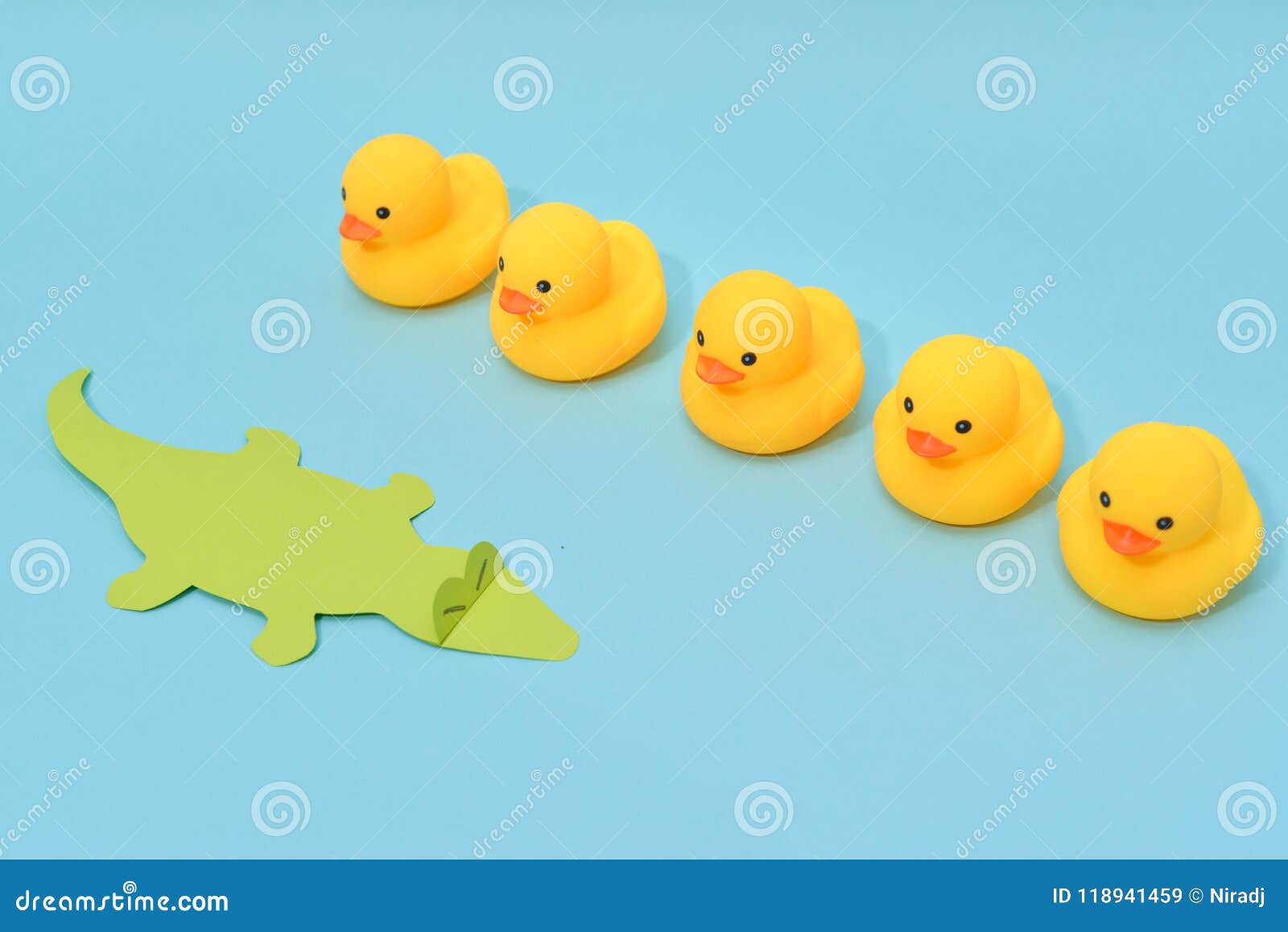 Challenge Concept, Rubber Ducks are Facing Crocodile. Stock Image ...