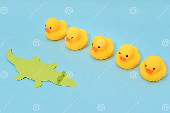 Challenge Concept, Rubber Ducks are Facing Crocodile. Stock Image ...