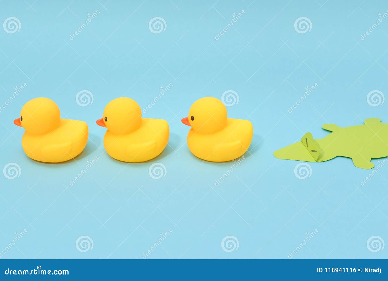 Challenge Concept, Rubber Ducks are Chased by Crocodile. Stock Photo ...