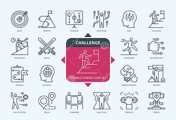 Challenge Icons Set with Description Stock Illustration - Illustration ...