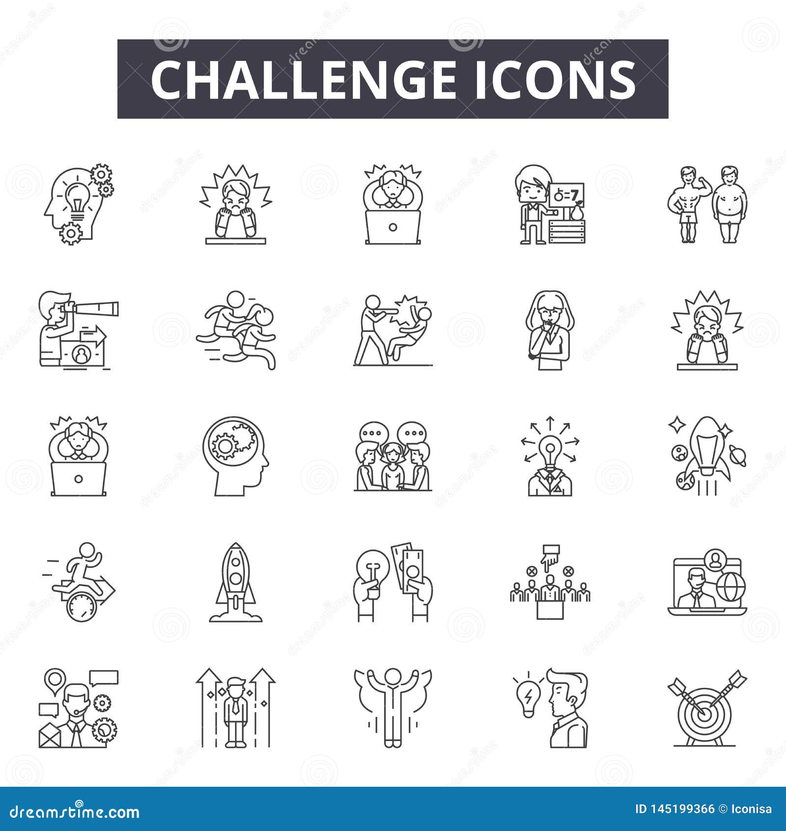Challenge Line Icons, Signs, Vector Set, Outline Illustration Concept ...