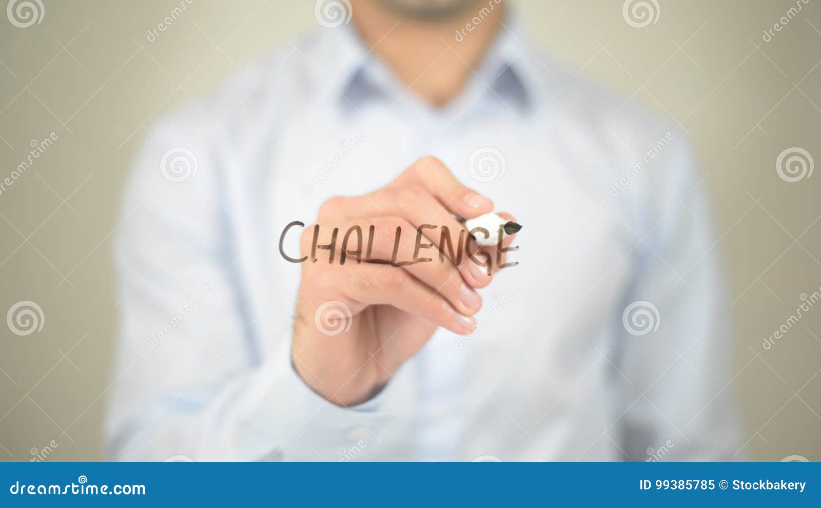 Challenge, Man Writing on Transparent Screen Stock Image - Image of ...