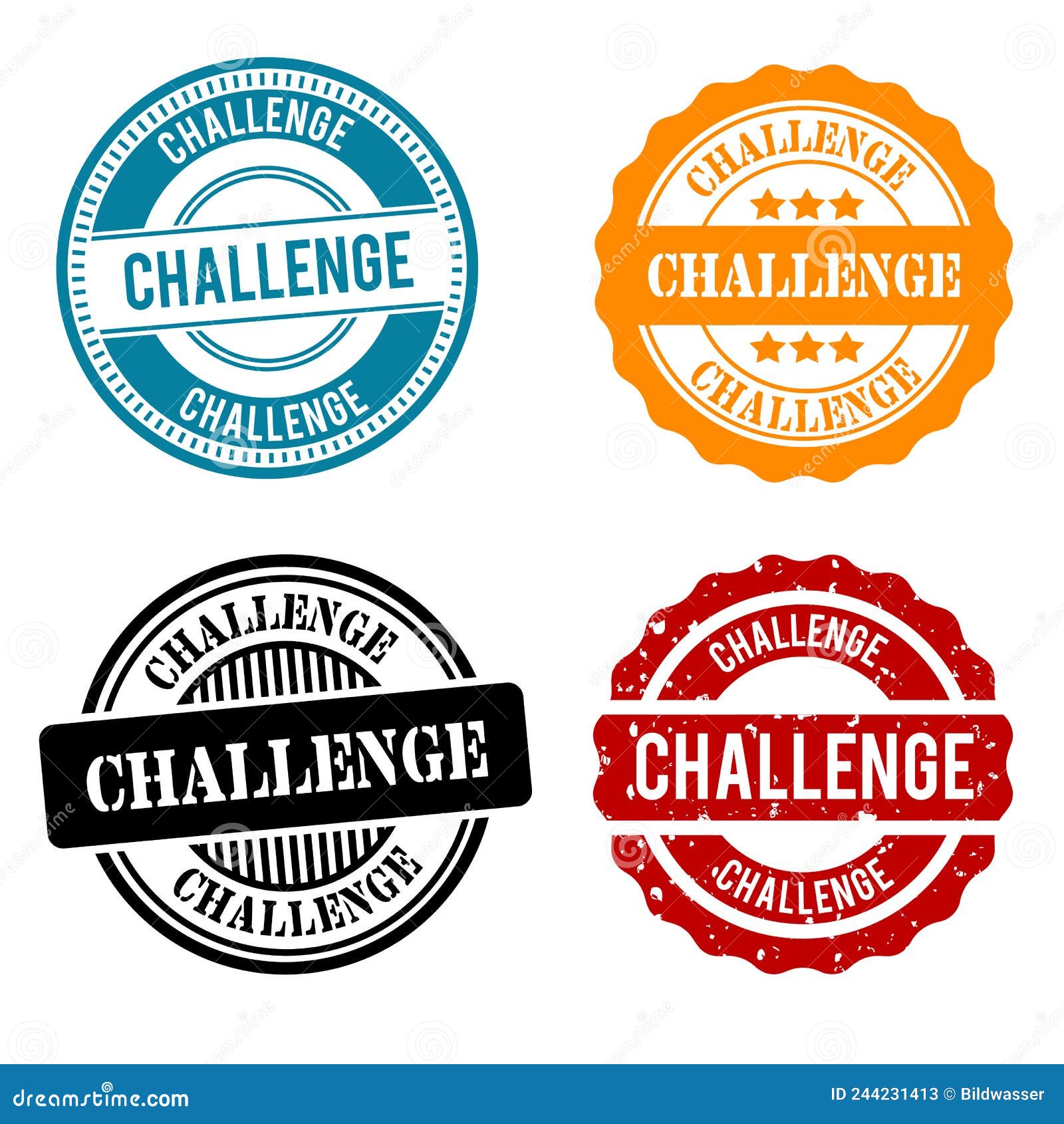 Challenge Round Stamp Collection. Grunge Challenge Badge Stock Vector ...