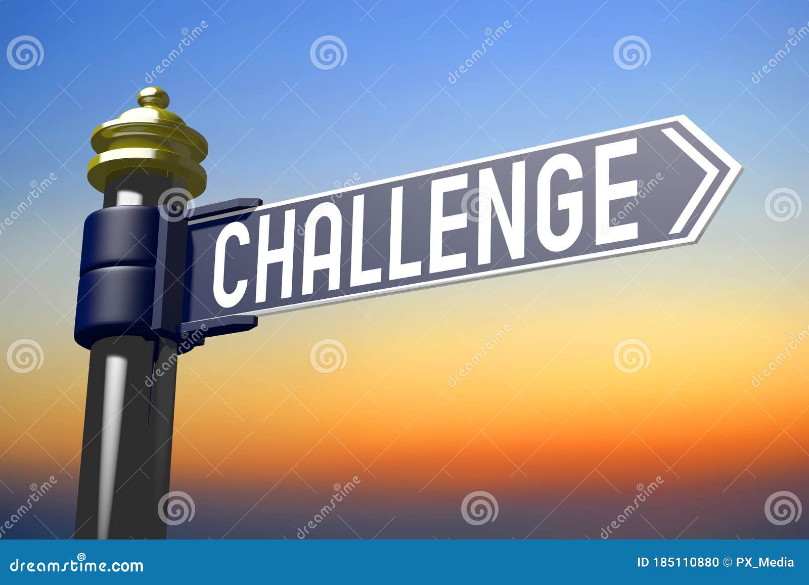 Challenge - Signpost with One Arrow, Sunset Sky Stock Illustration ...
