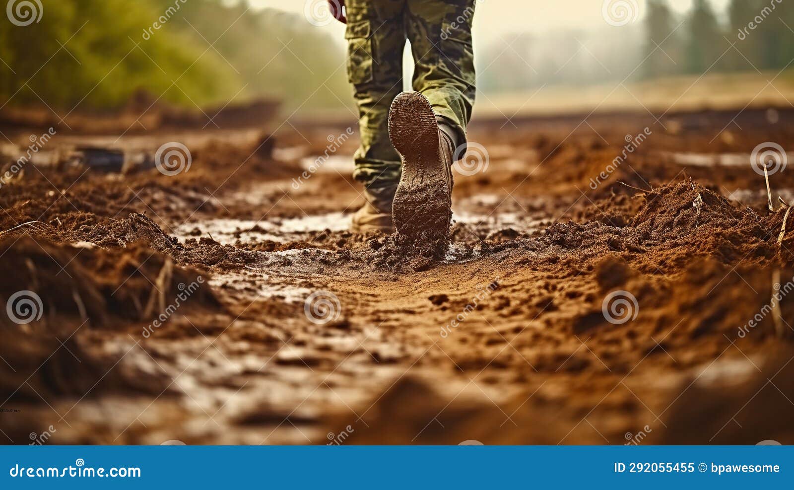 Marching through Challenges, Army Boot Stepping in the Dirt, Generative ...