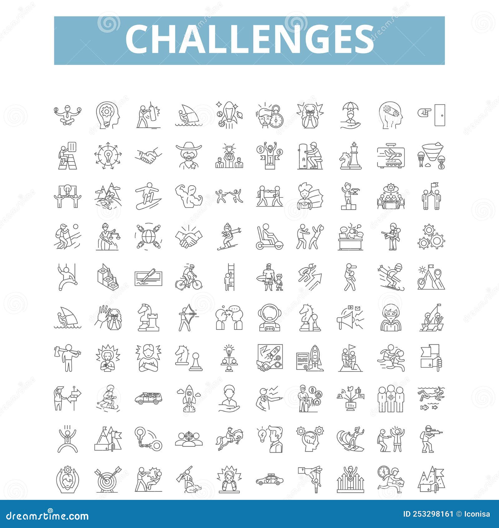 Challenges Icons, Line Symbols, Web Signs, Vector Set, Isolated ...