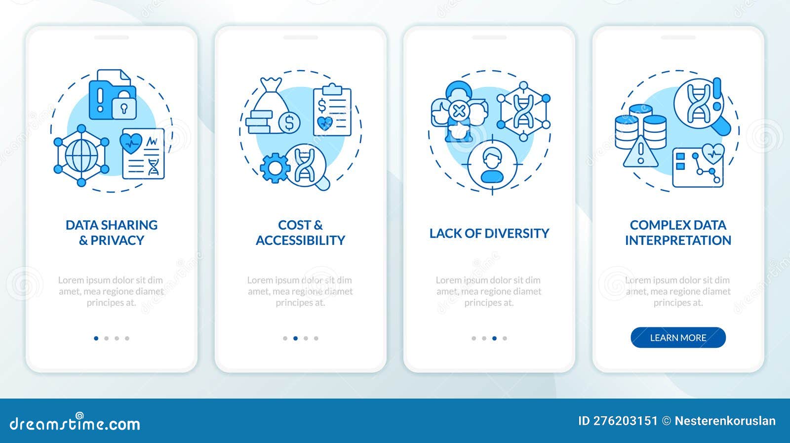 Challenges and Limitations Blue Onboarding Mobile App Screen Stock ...